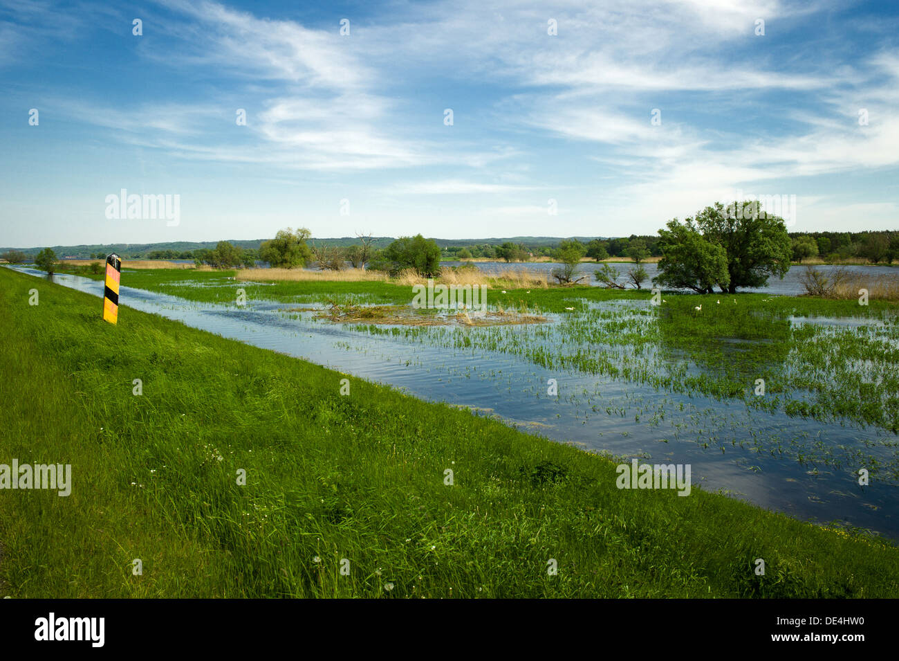 Stolpe, Germany, boundary post on the Oder in the Lower Oder Valley ...