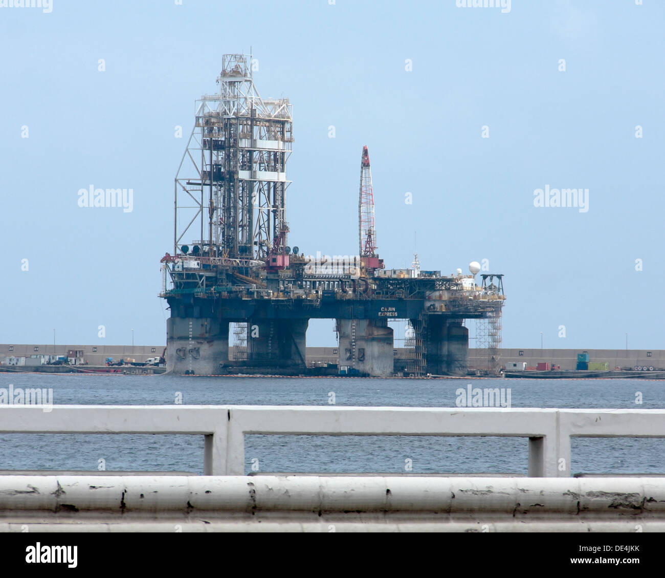 Drilling rig Cajun Express", tied alongside in the port of Las Palmas ...