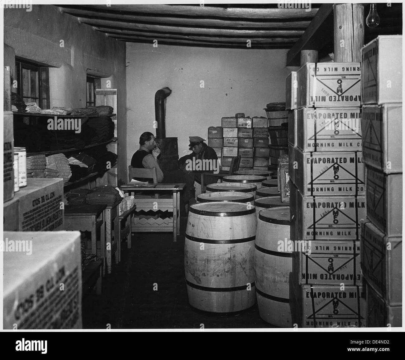 This image shows a surplus commodities warehouse in Taos County, New ...