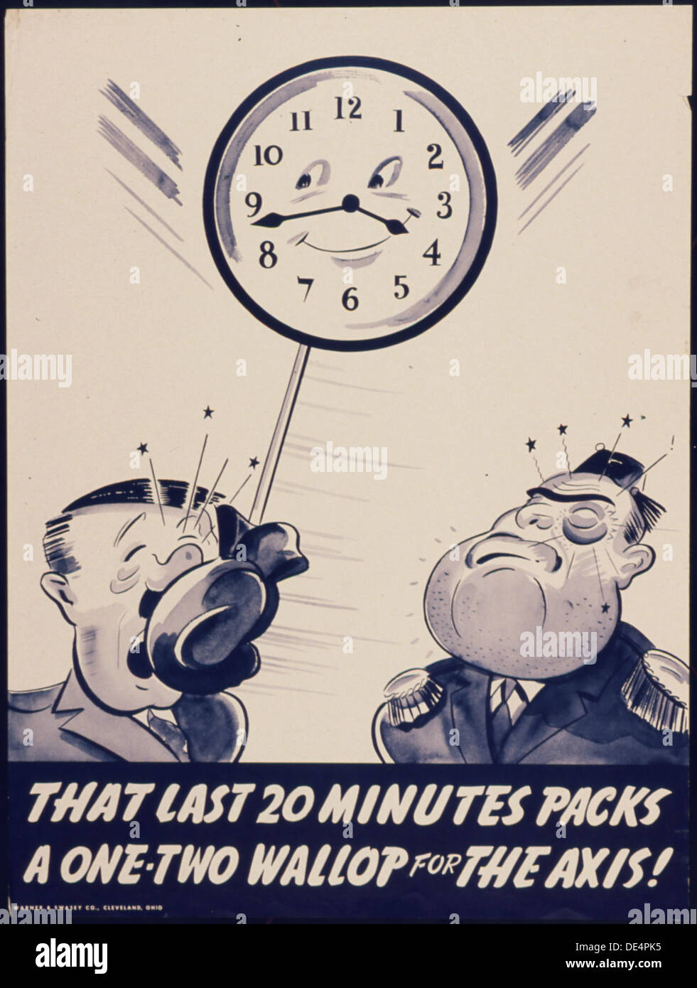 This World War II propaganda poster uses the metaphor of a 'one-two ...