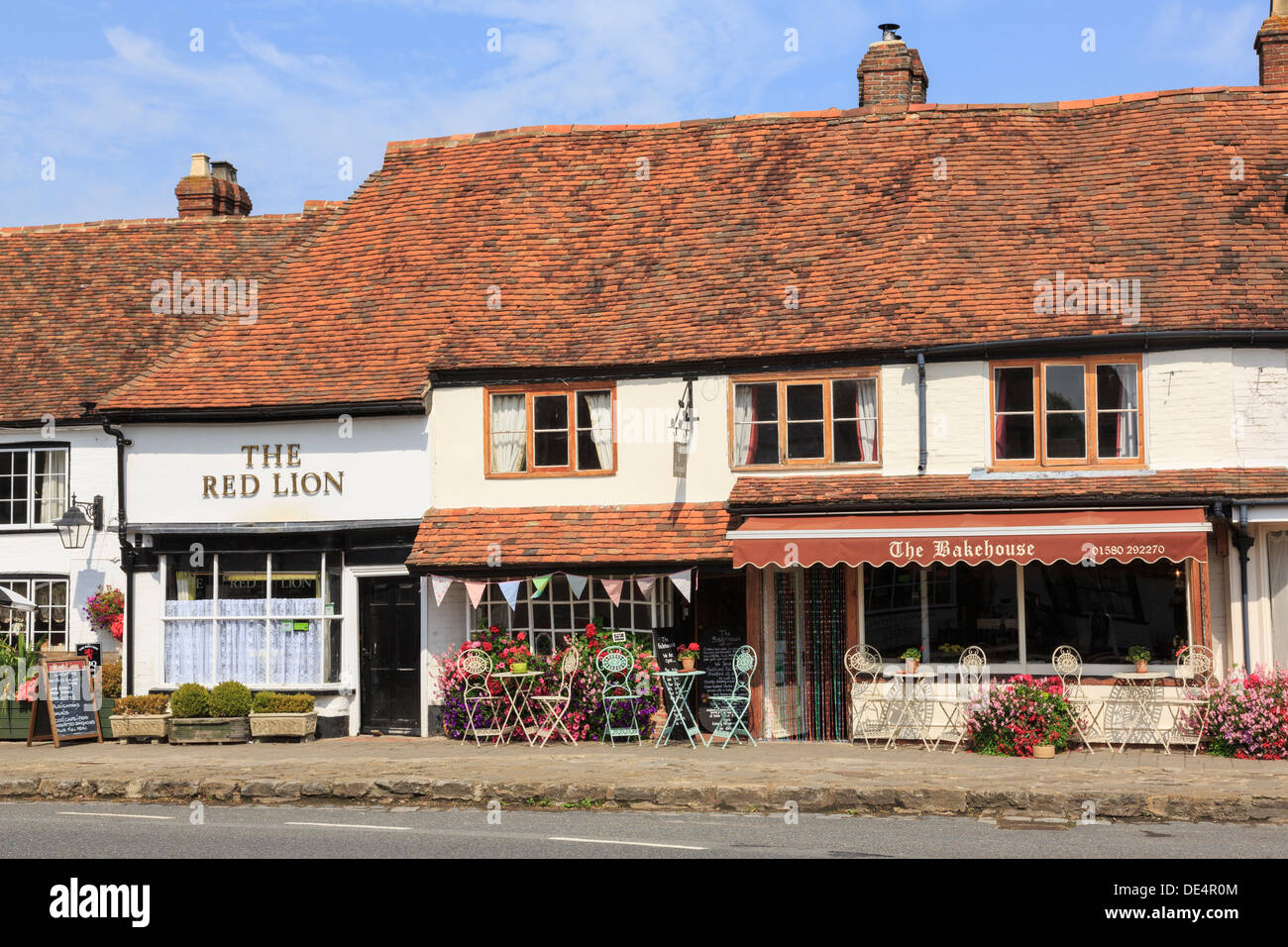 The Bakehouse cafe and Red Lion pub in old buildings with red tiled ...