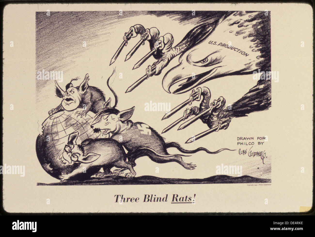 This World War II propaganda poster uses the image of three blind rats ...