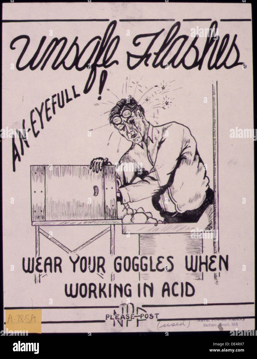 This World War II safety poster warns workers of the dangers of acid ...