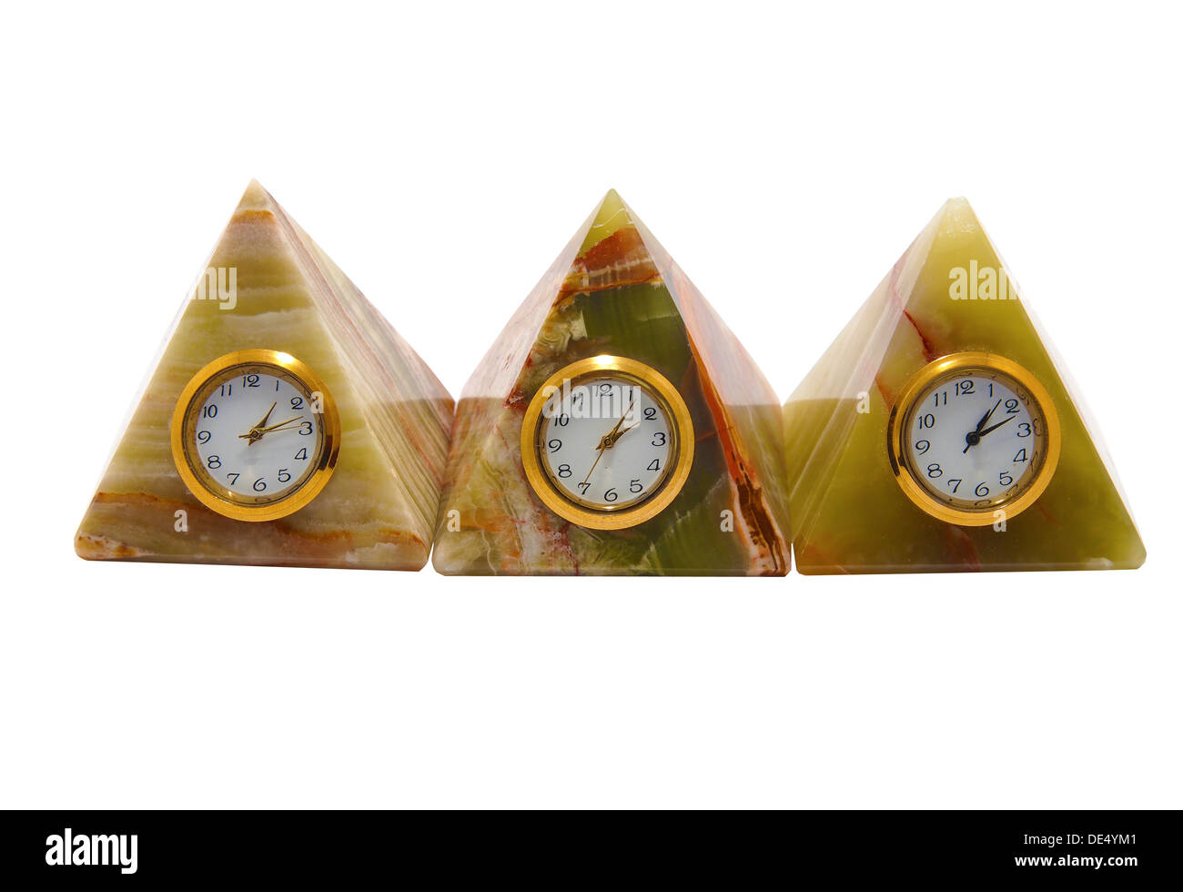 Quartz watches in the form of a pyramid on a white background Stock ...