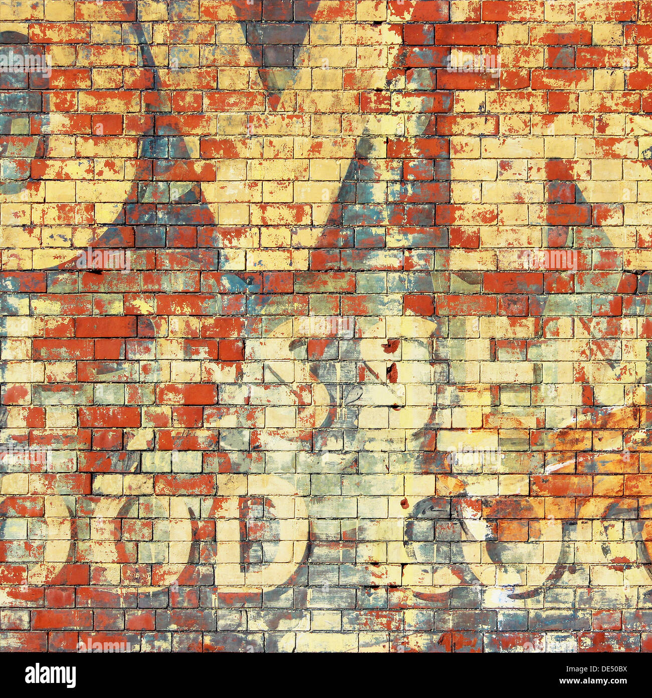 An Old Grunge Red Brick Wall with Painted Letters Stock Photo - Alamy