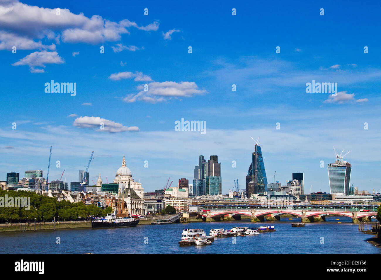 London skyline viewed down the River Thames Stock Photo - Alamy