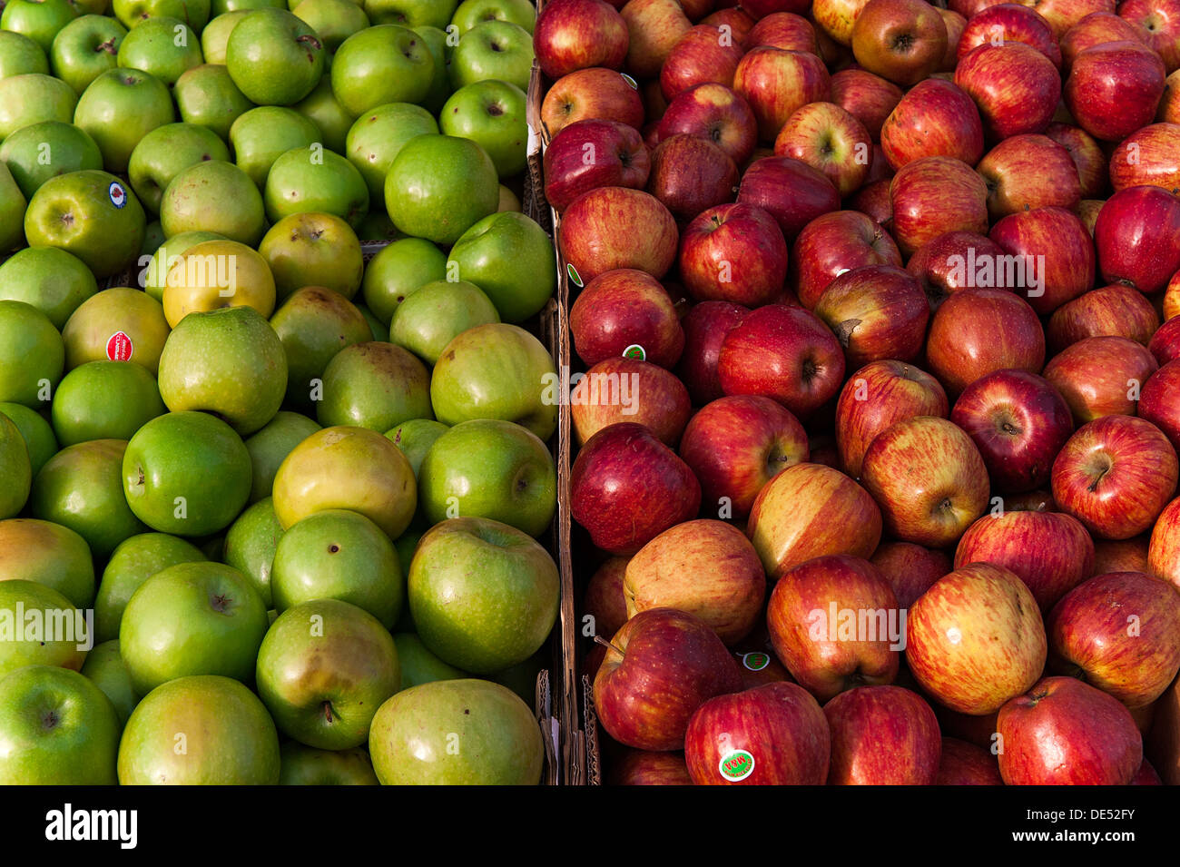 Organic apples for sale, on a display in a market in Israel Stock Photo ...