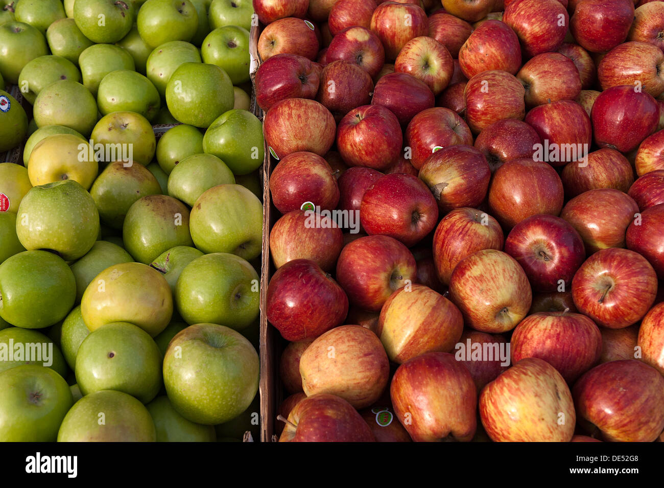 Organic apples for sale, on a display in a market in Israel Stock Photo ...
