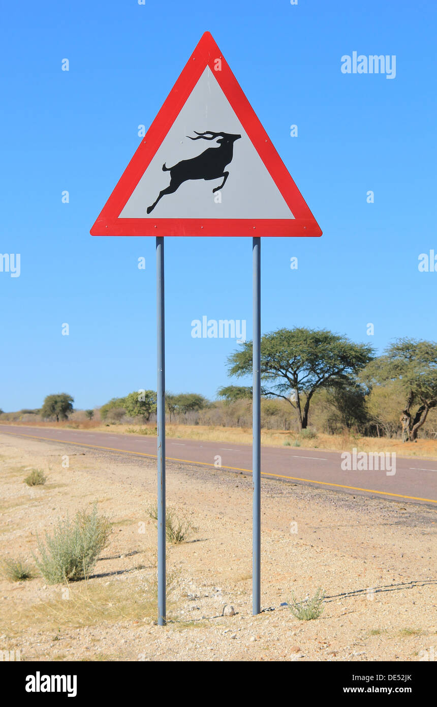 Kudu - A road warning sign to alert drivers and road users of possible ...