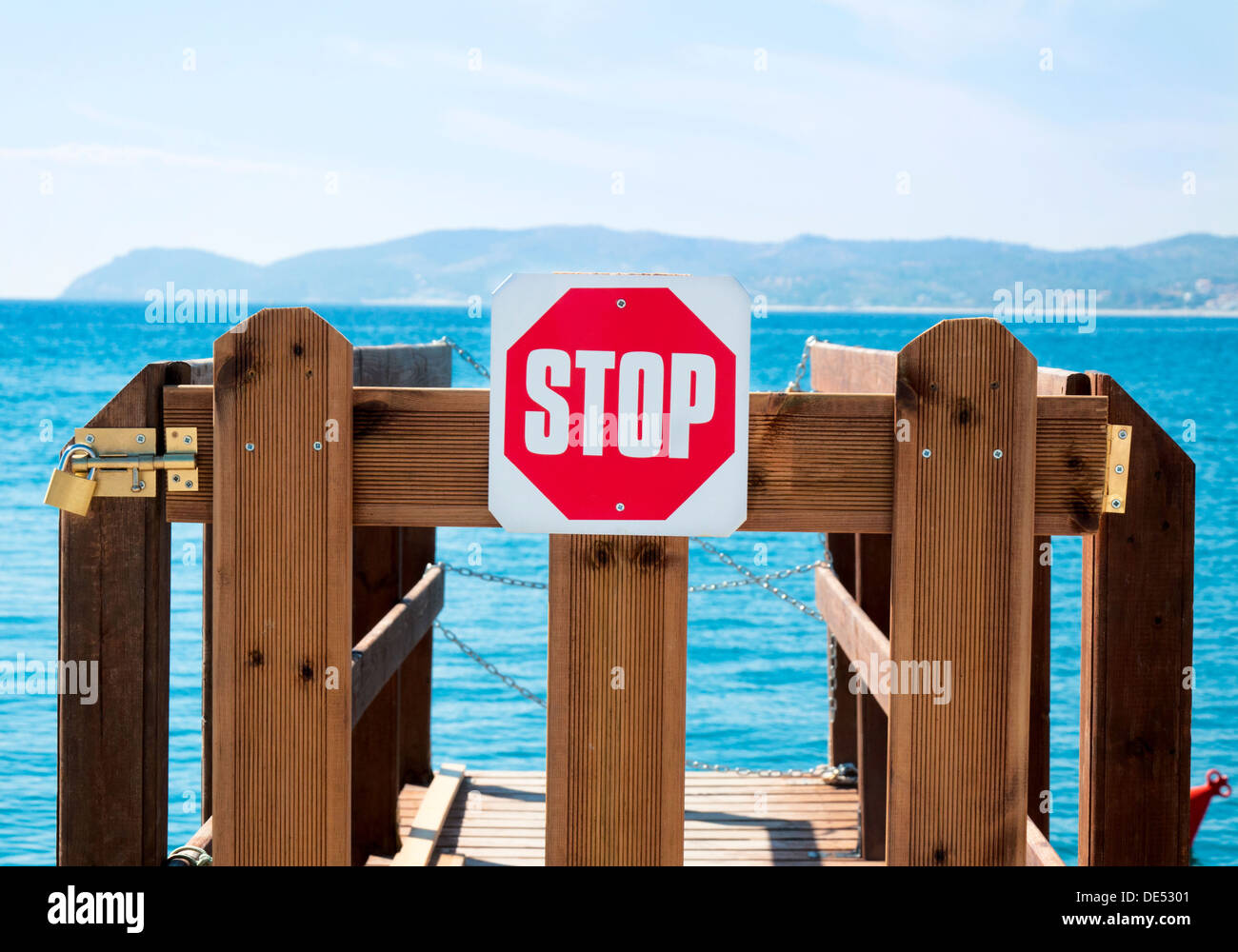 Small stop sign on the dock. selective focus on the stop sign Stock ...