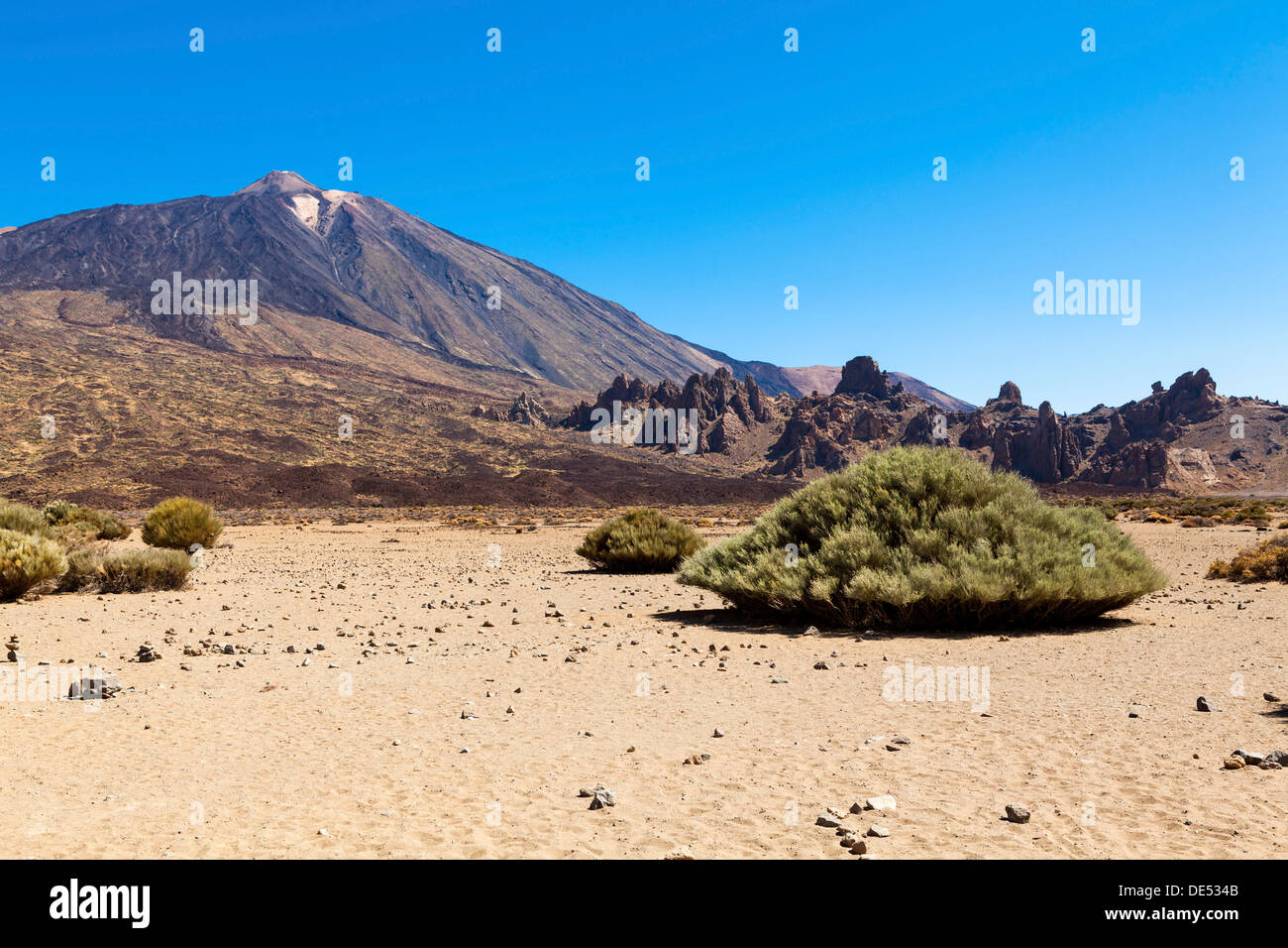 Pico del Teide volcano with lava rocks in the Teide National Park ...