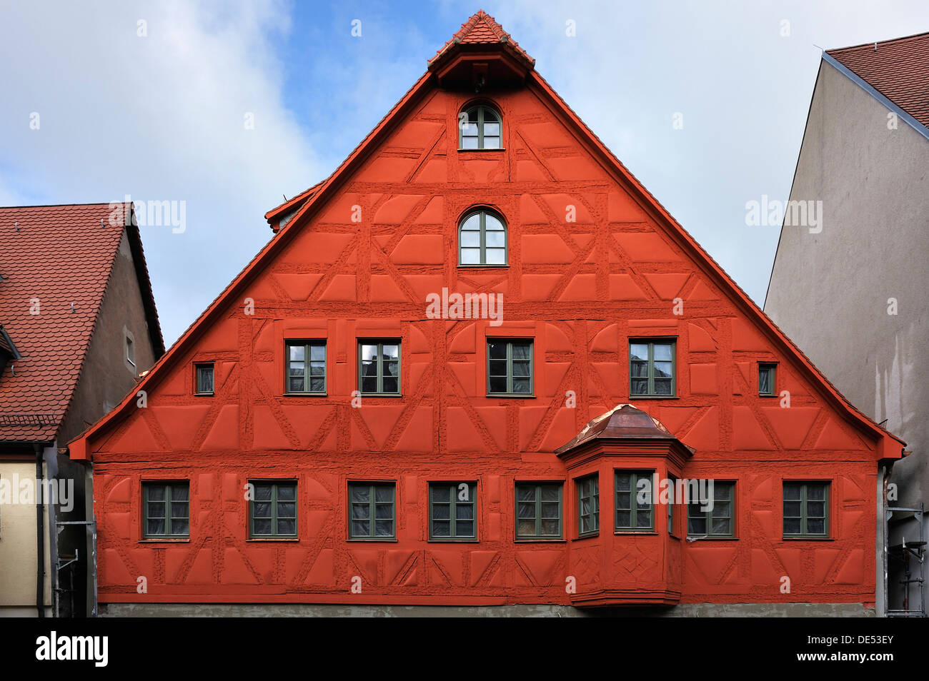 Half-timbered facade being restored, historic district, Fuerth, Middle ...