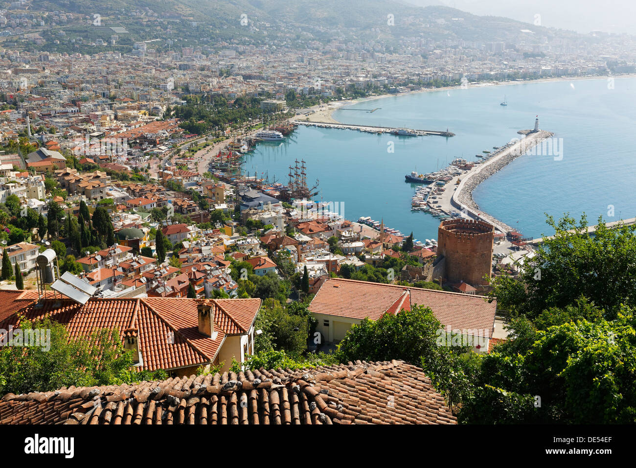 Historic town centre of Alanya with the port and Kızıl Kule or Red ...