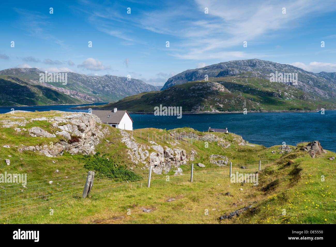 Holiday cottage at Unapool with views across Loch Glencoul in the ...