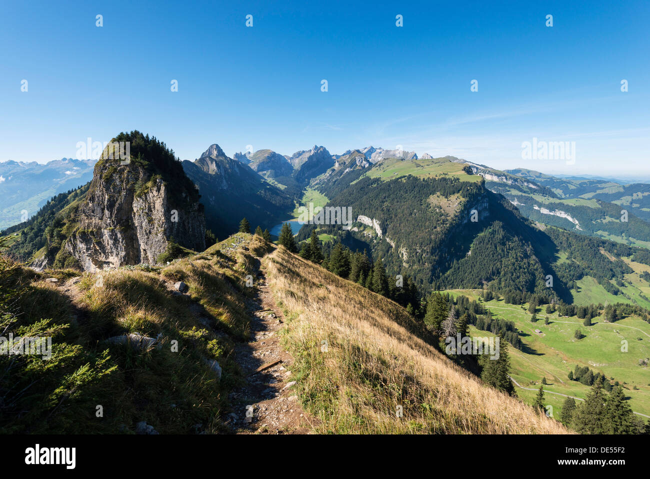 View of the Appenzell Alps as seen from the geological mountain trail ...