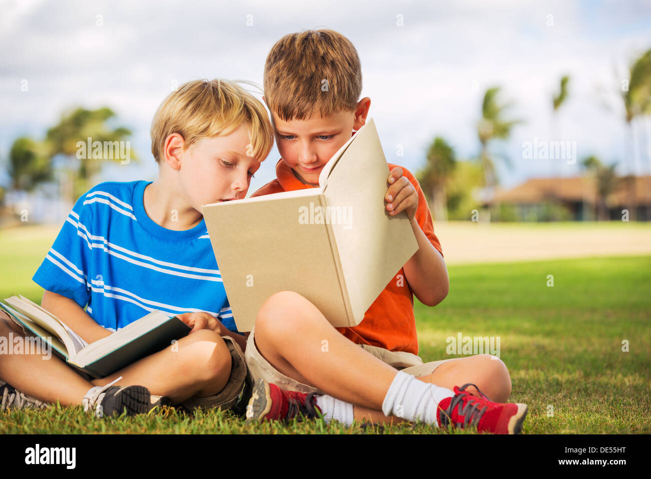Kids Reading Books Outside
