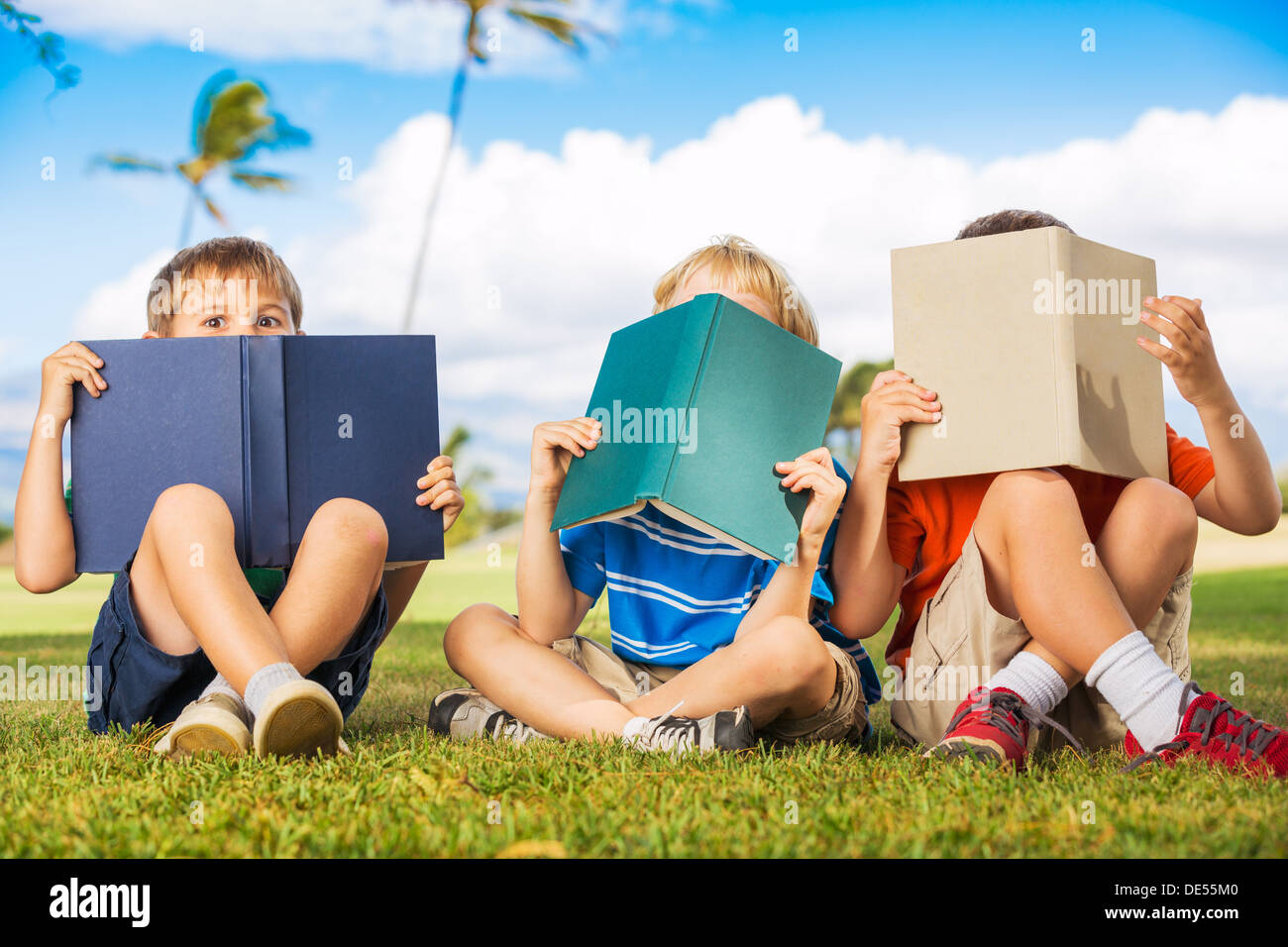 Group of Happy Kids Reading Books Outside, Friendship and Learning ...