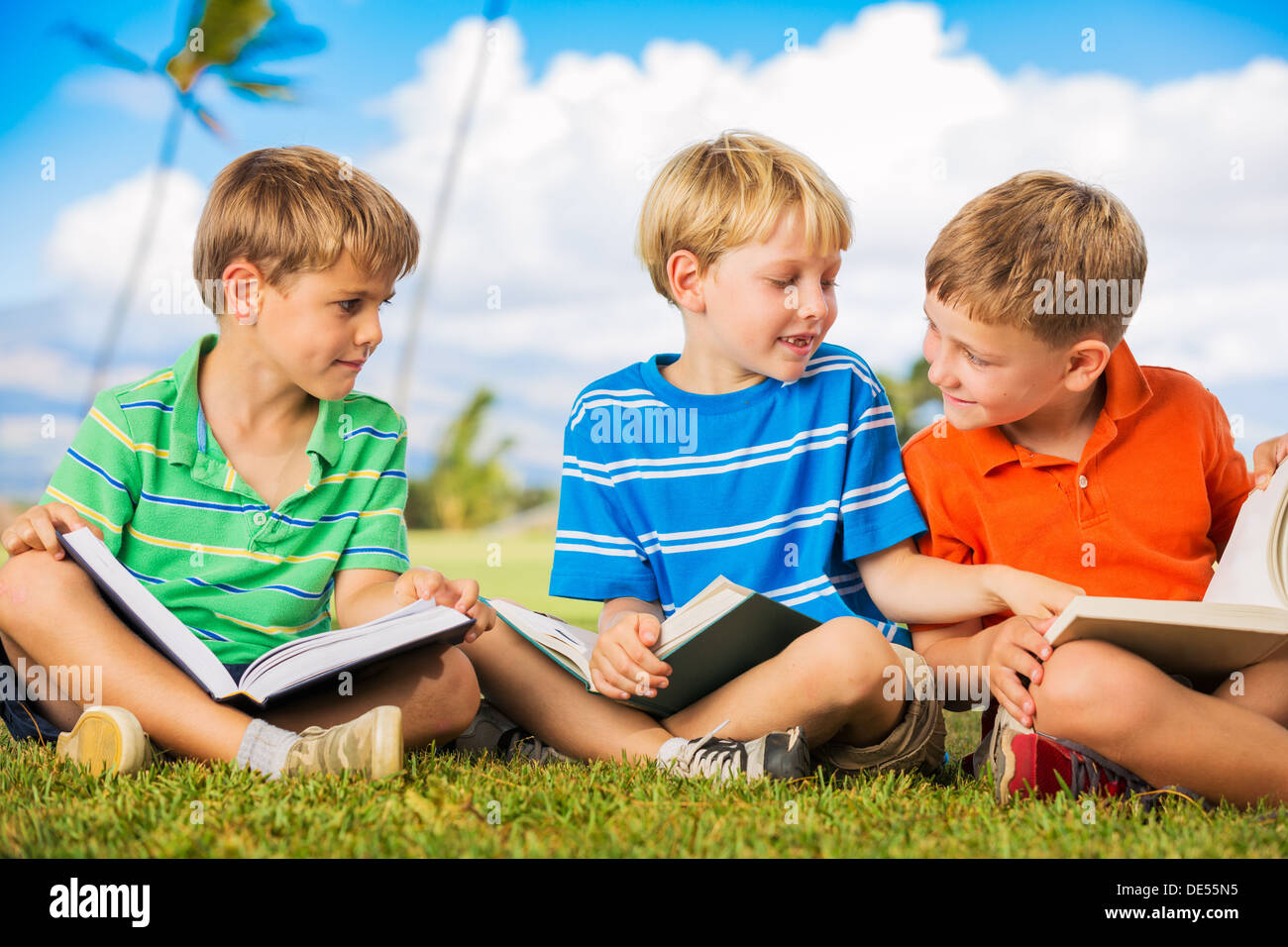 Group of Happy Kids Reading Books Outside, Friendship and Learning ...