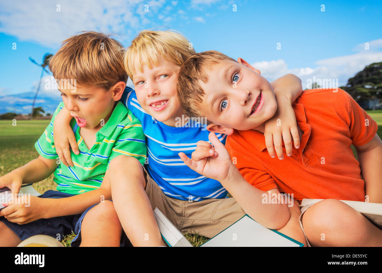 Group of Happy Kids Reading Books Outside, Friendship and Learning ...