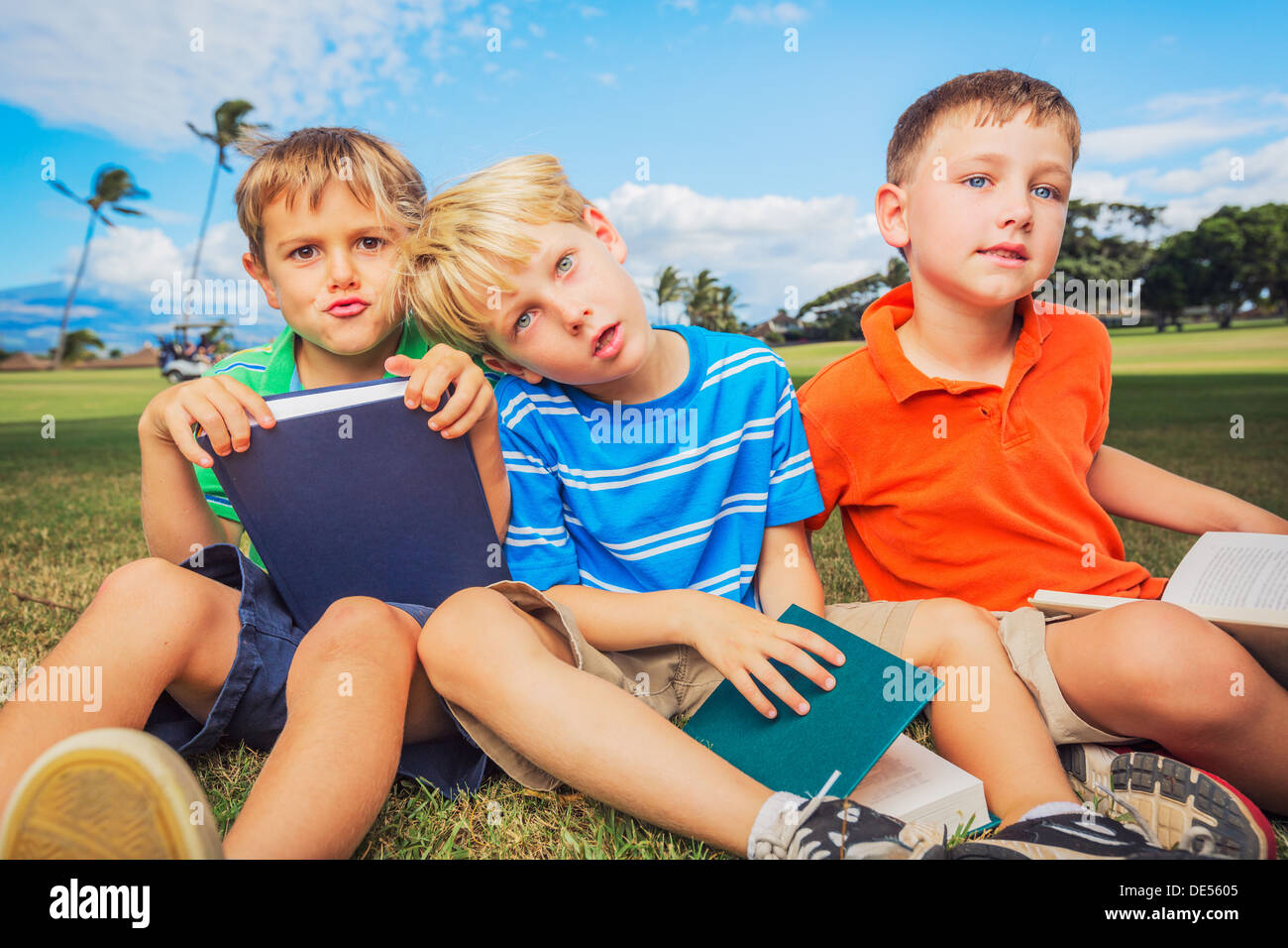 Group of Happy Kids Reading Books Outside, Friendship and Learning ...