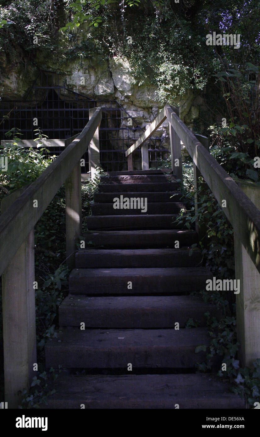 stairs to cave. Creswell Crags, Welbeck, Worksop, Nottinghamshire, UK ...