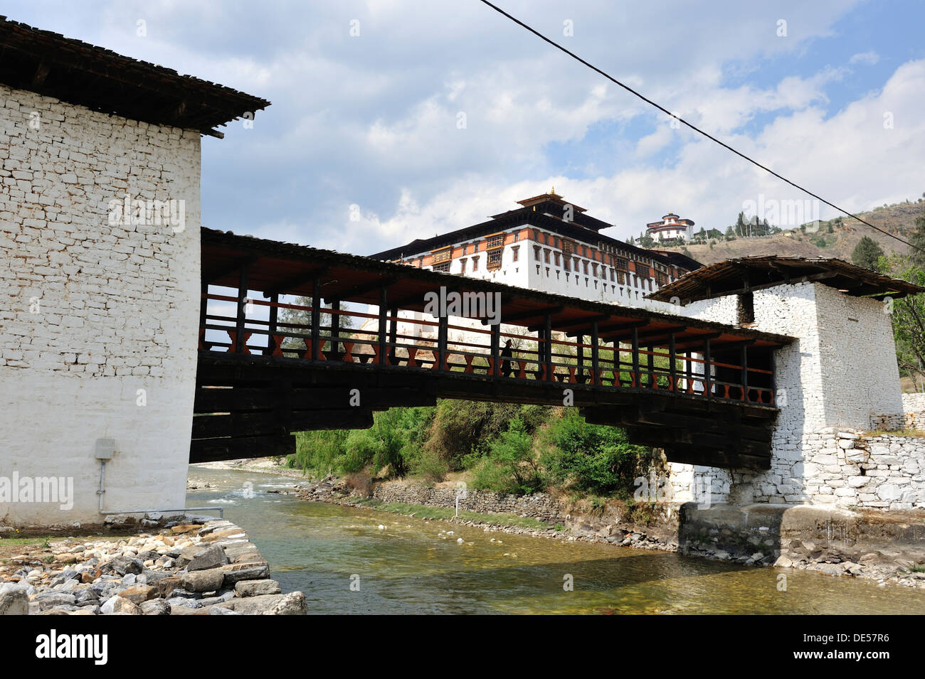 Nyamai Zam Bridge spanning the Paro Chhu river and leading to Paro ...