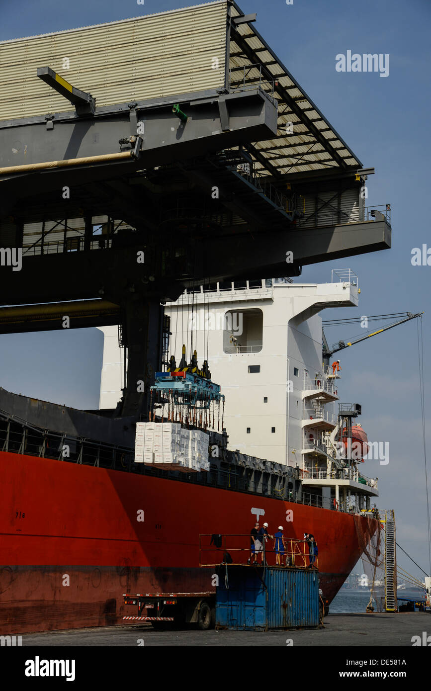 Stacks of paper are loaded onto a ship for export to China at the Port ...