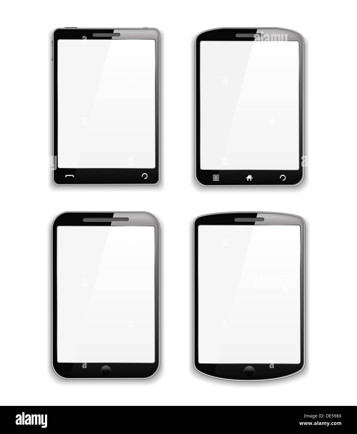 Setof four modern black smartphones, top view Stock Photo - Alamy