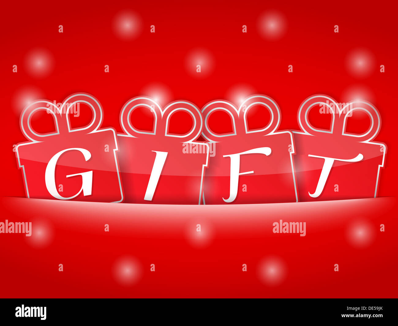 Red banner with gift stickers Stock Photo - Alamy