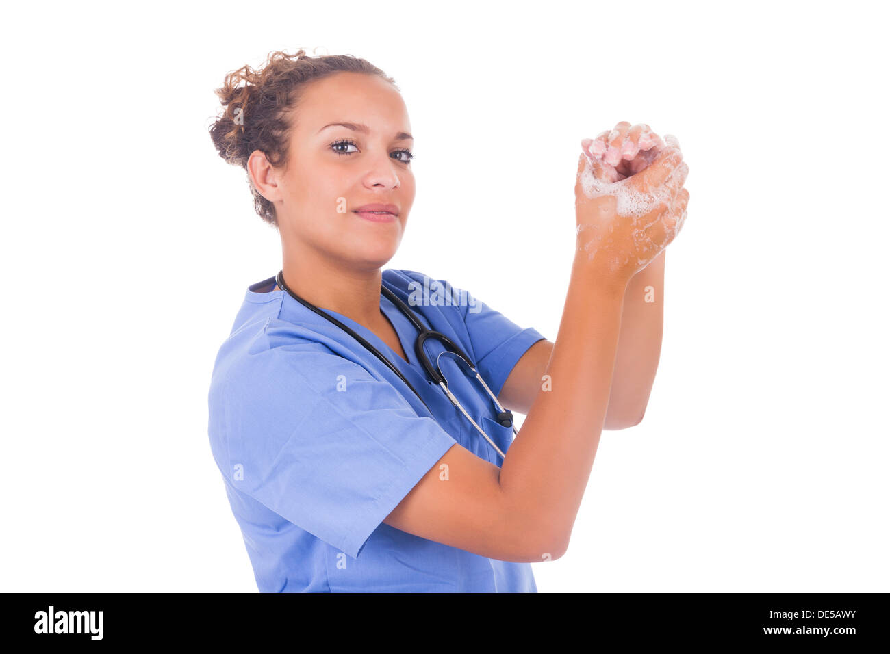 young nurse washing hands with soap isolated Stock Photo - Alamy