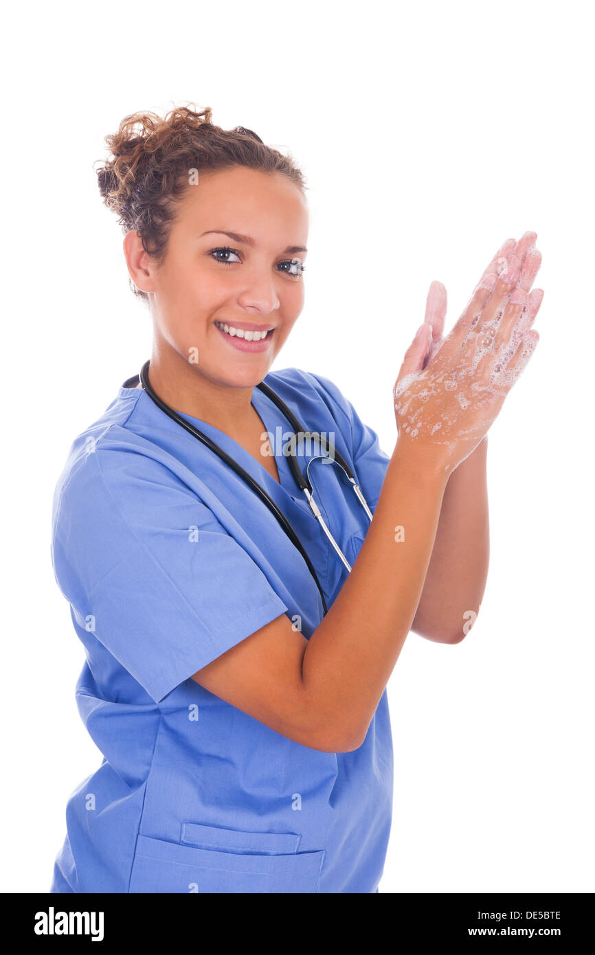 young nurse washing hands with soap isolated Stock Photo - Alamy