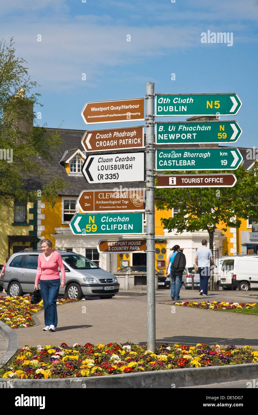 Road signs in Westport, County Mayo, Ireland, Europe Stock Photo - Alamy