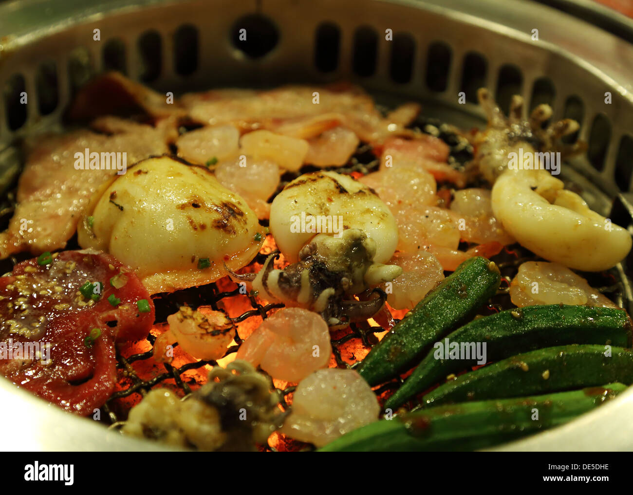 Grilled Pork and seafood Stock Photo - Alamy
