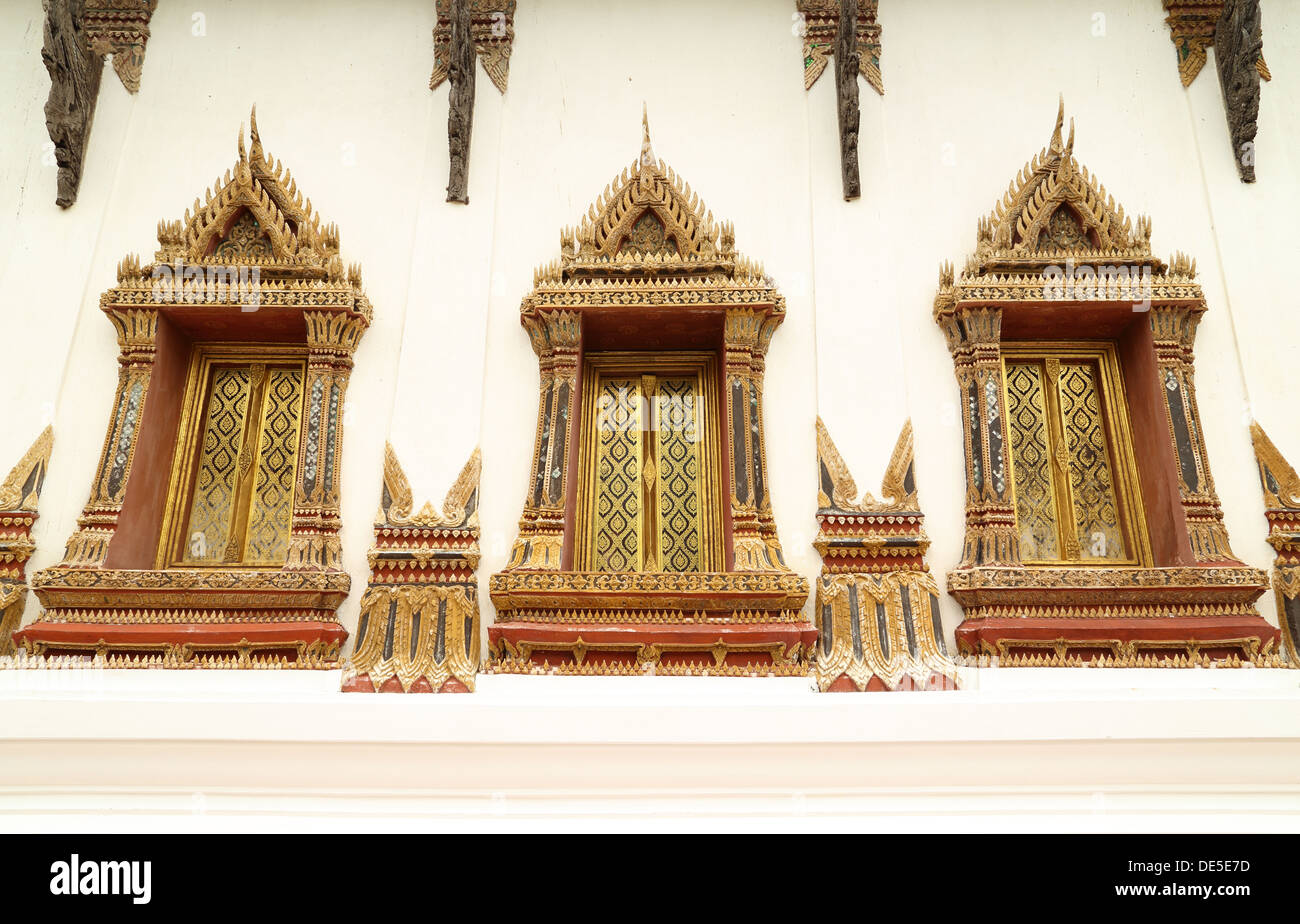 thai art windows in temple of thailand Stock Photo - Alamy
