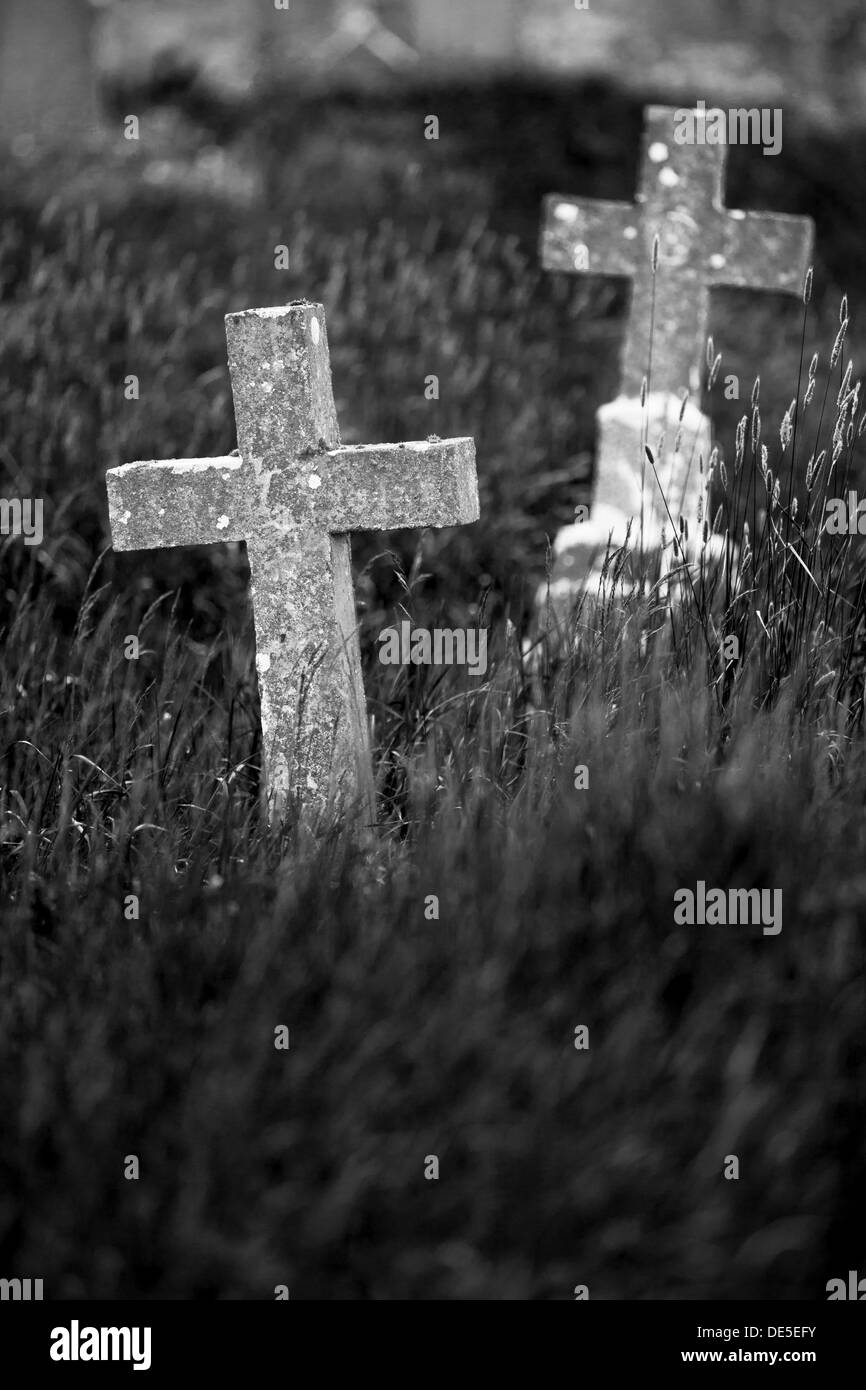 Crosses at a graveyard at Burrishoole Abbey, County Mayo, Ireland ...