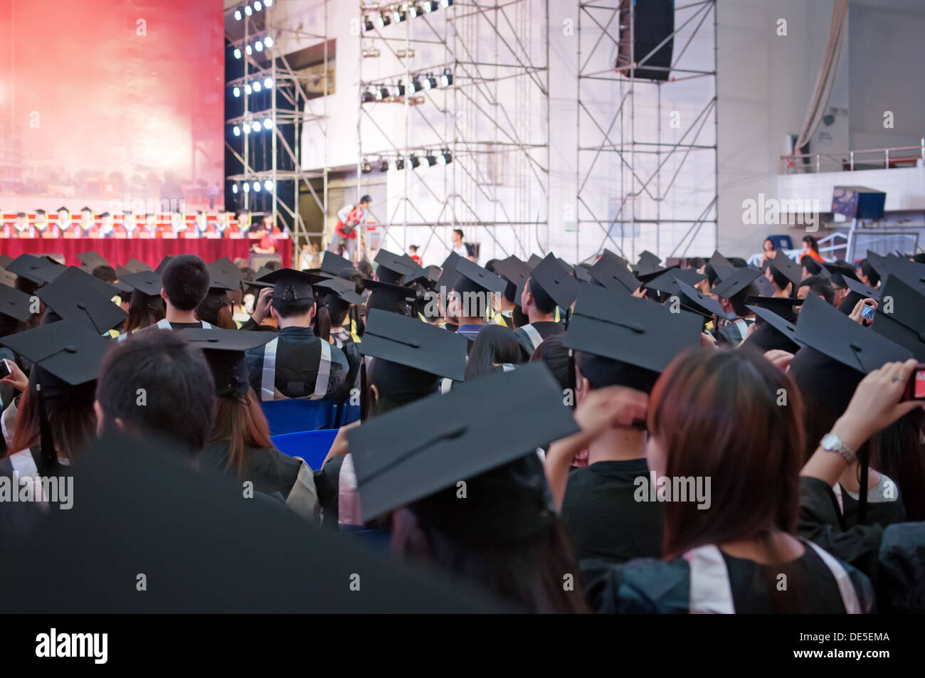 Shot of graduation caps during commencement Stock Photo - Alamy