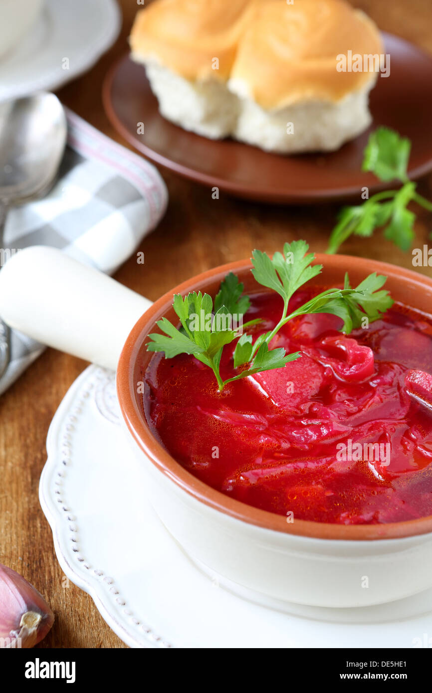 red tomato soup with a tureen, food close up Stock Photo - Alamy
