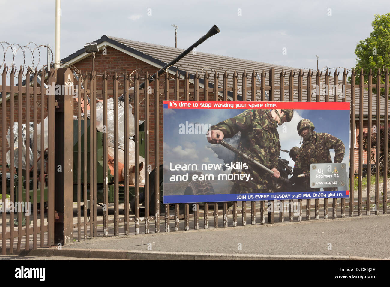 Army Reserves recruitment sign outside 103 Regiment RA Territorial Army ...