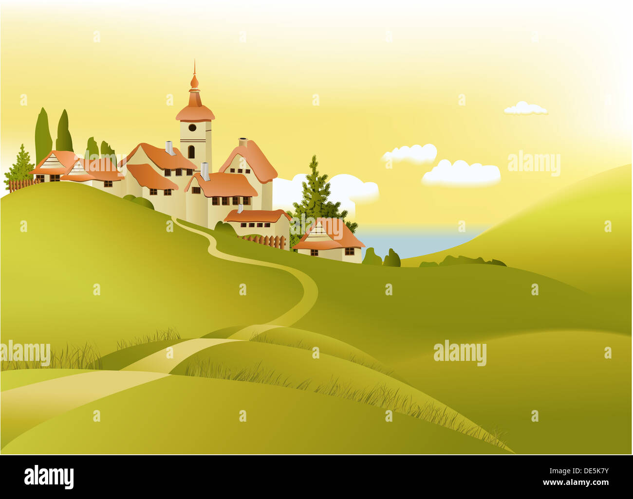 Rural landscape with little town Stock Photo - Alamy