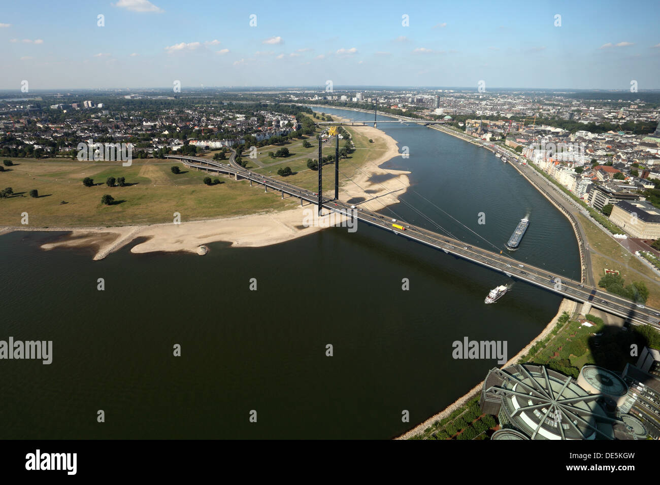Rhine river and city of Dusseldorf from Rheinturm, Dusseldorf, Germany ...