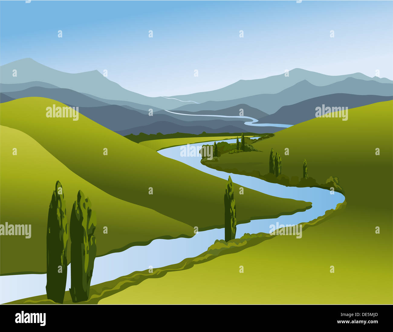 Rural landscape with river Stock Photo - Alamy