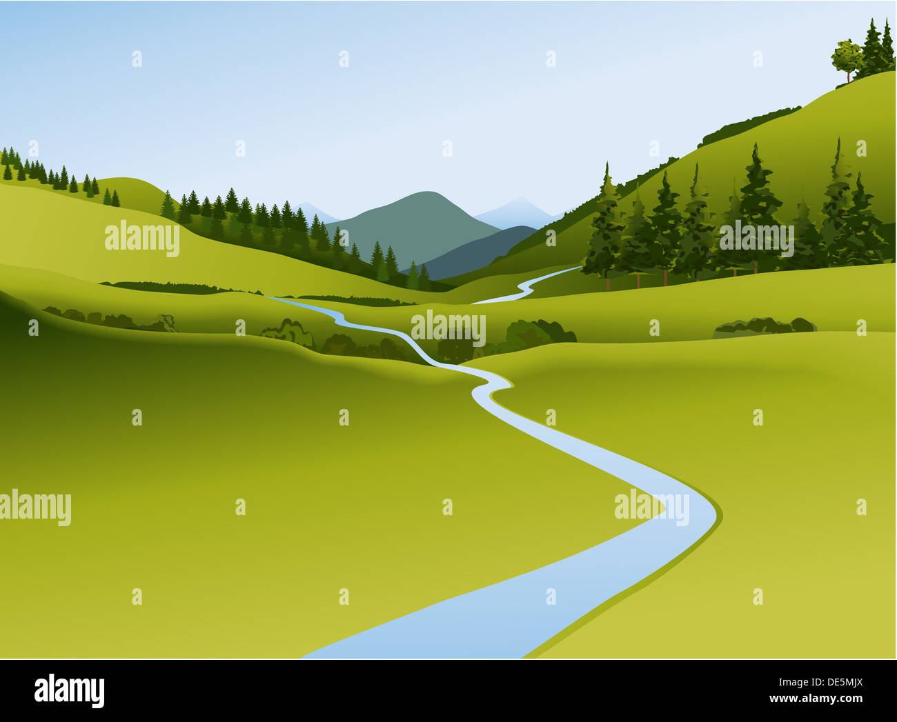 Rural landscape with river Stock Photo - Alamy