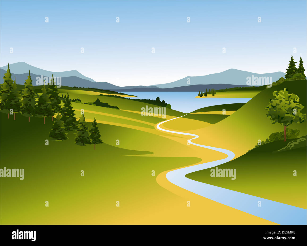 Rural landscape with river Stock Photo - Alamy