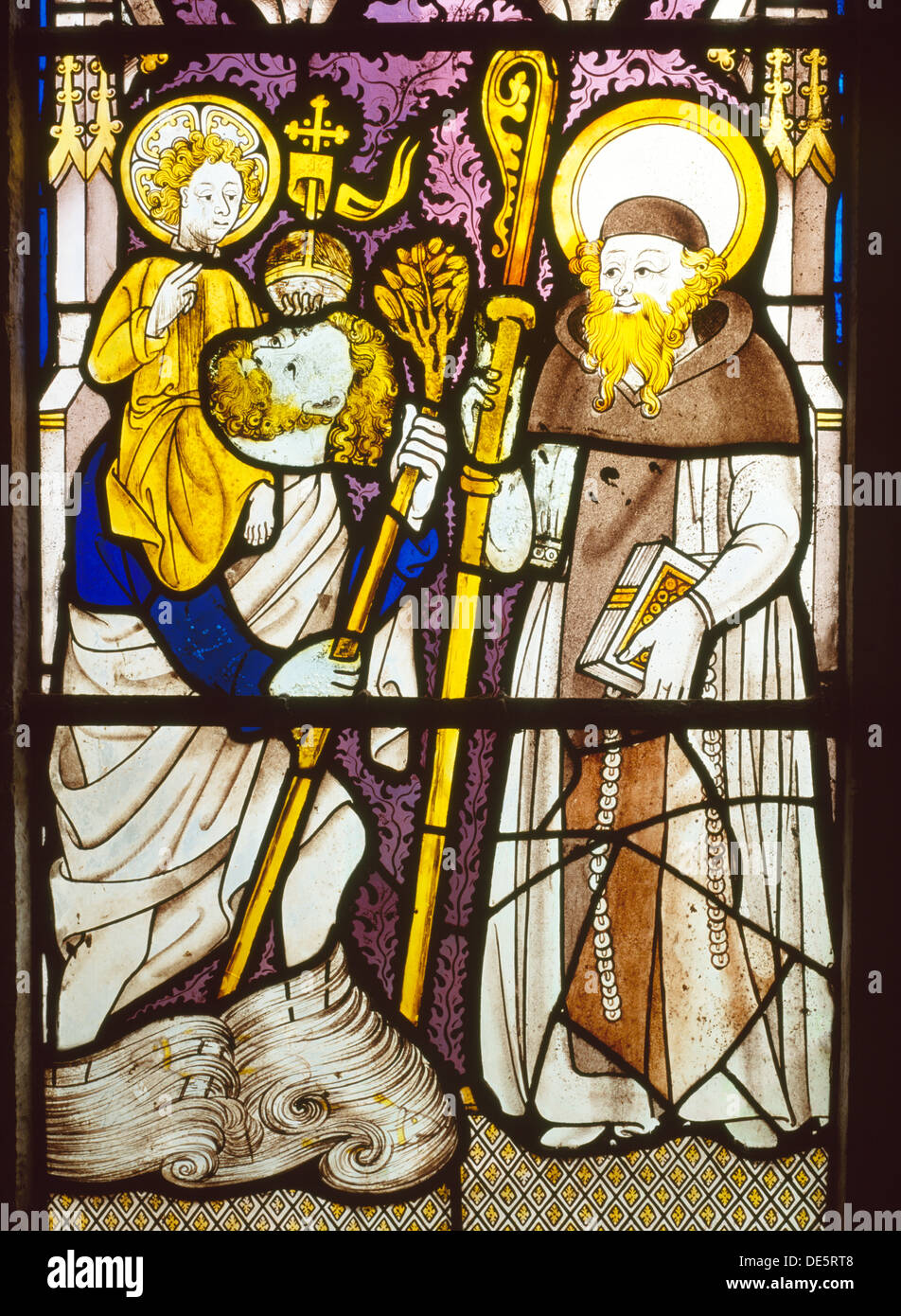 Stained glass window in Penmon Priory church, Anglesey, Wales ...