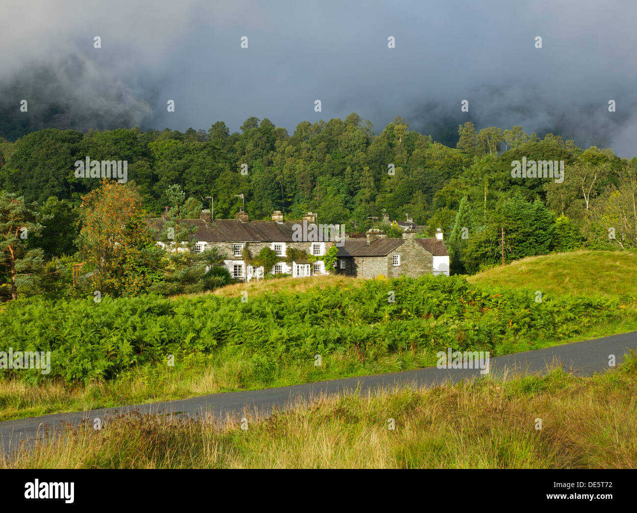 Cottages in the village of Elterwater, Langdale, Lake District National ...