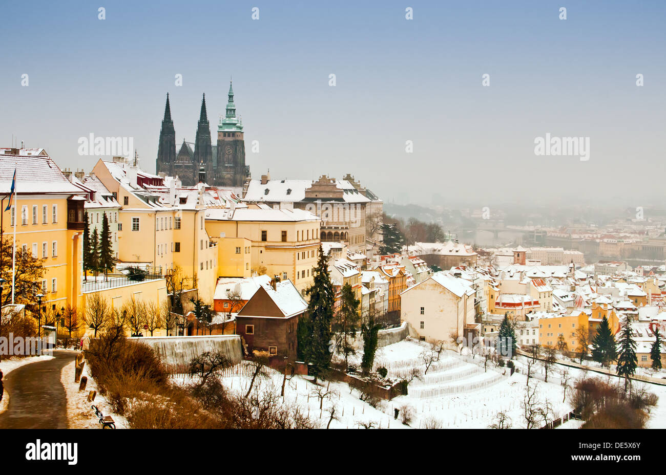 Panorama of Prague in winter Stock Photo - Alamy