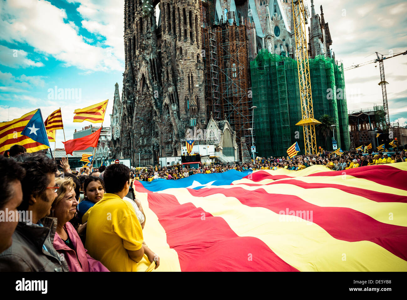 Barcelona, Spain. September 11th, 2013: Demonstrators wave a giant blue ...