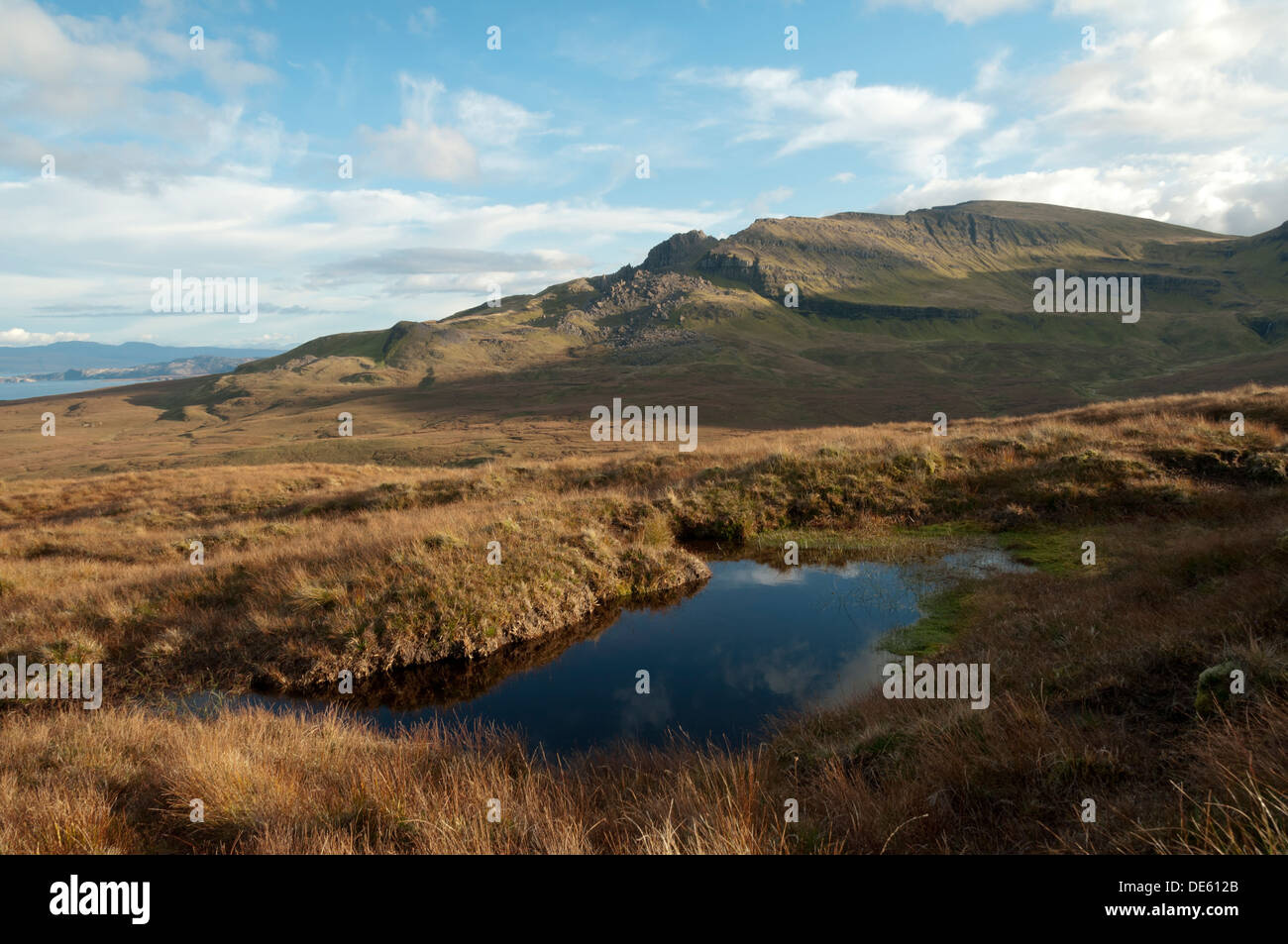 The Trotternish Ridge from a pool below Baca Ruadh, near Lealt, Isle of ...
