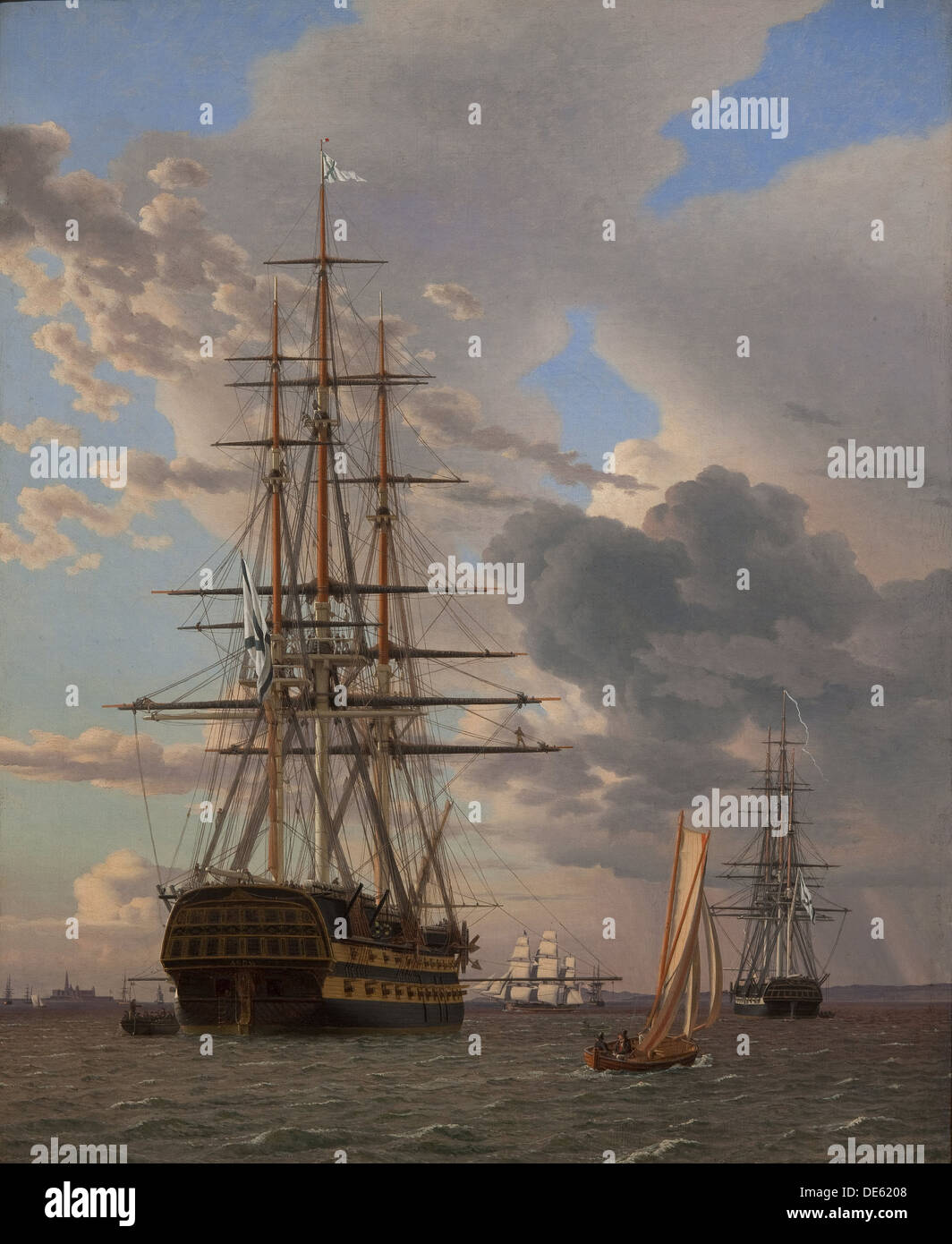 The Russian Ship of the Line Azov and a Frigate at Anchor in the Roads ...