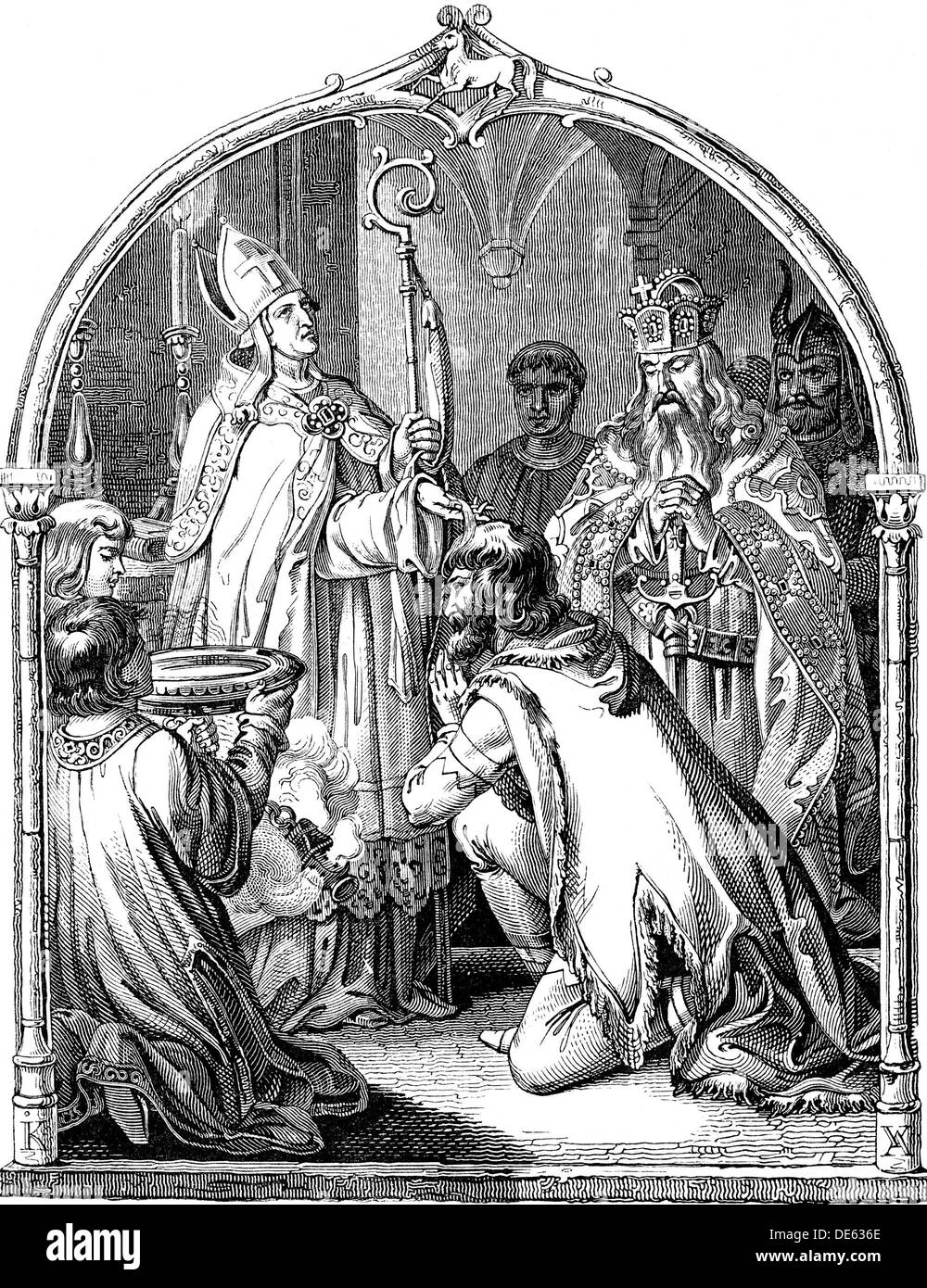 Baptism of Saxon leader Widukind (Illustration from the Geschichte des ...